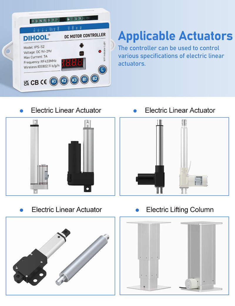 DIHOOL Electric Linear Actuator Controller, eWeLink Smart Wireless WiFi Relay Switch, 12V 24V DC ...