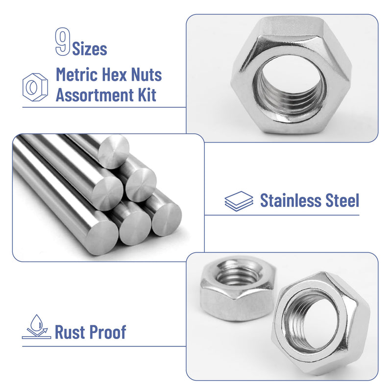 Mr. Pen- Metric Hex Nuts Assortment Kit, 370 pcs, Stainless Steel, Met– NewNest Australia