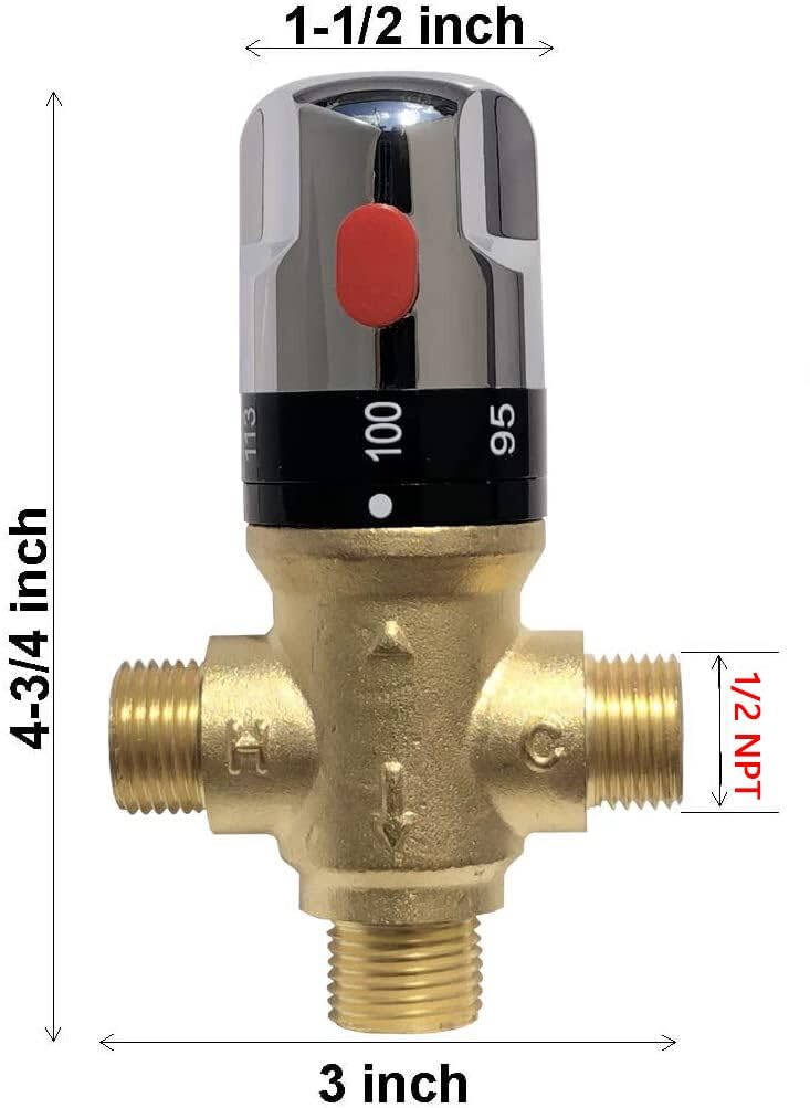 Thermostatic Mixing Valve，Shower Mixing Valve with 1/2 NPT Male Connec ...