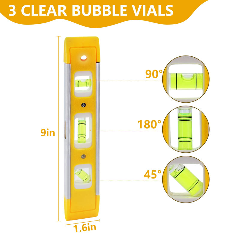 9 Inch (230 cm) Torpedo Level Magnetic, Small Leveling Tool with 3 Bub ...