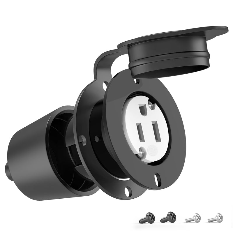 Flanged Outlet NEMA 5-15R - 110V/120V, 15 Amps Single Round Female Plu ...