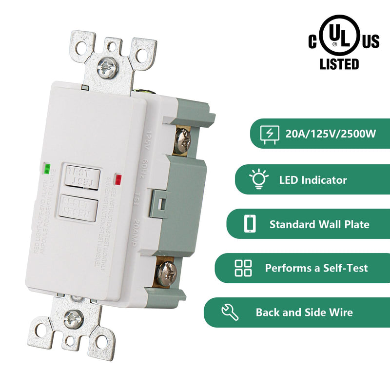 Blank Face GFCI,Self-Test with LED Indicator,120V 20Amp,UL Listed, Bac ...