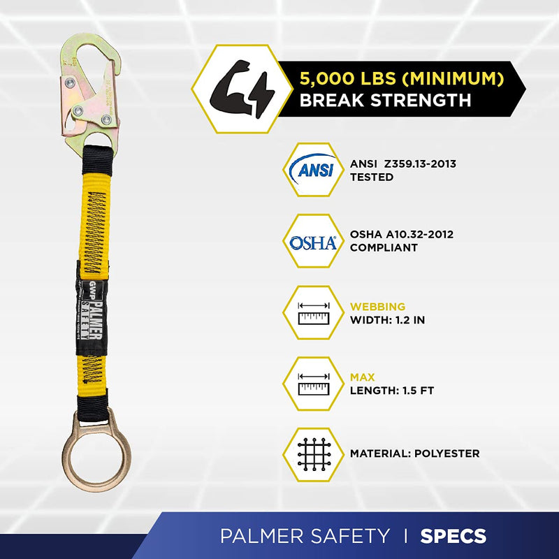 Palmer Safety 18" D-Ring Extender Fall Protection with 3/4" Snap Hook ...
