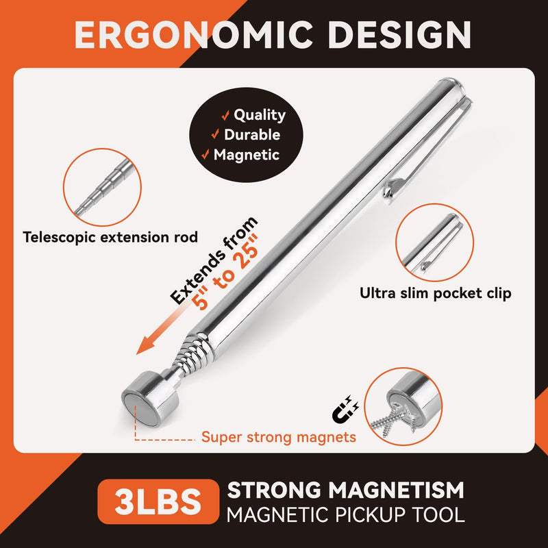 4 Pack Telescoping Magnet Pick-up Tool Set with Magnetic Parts Tray, E ...