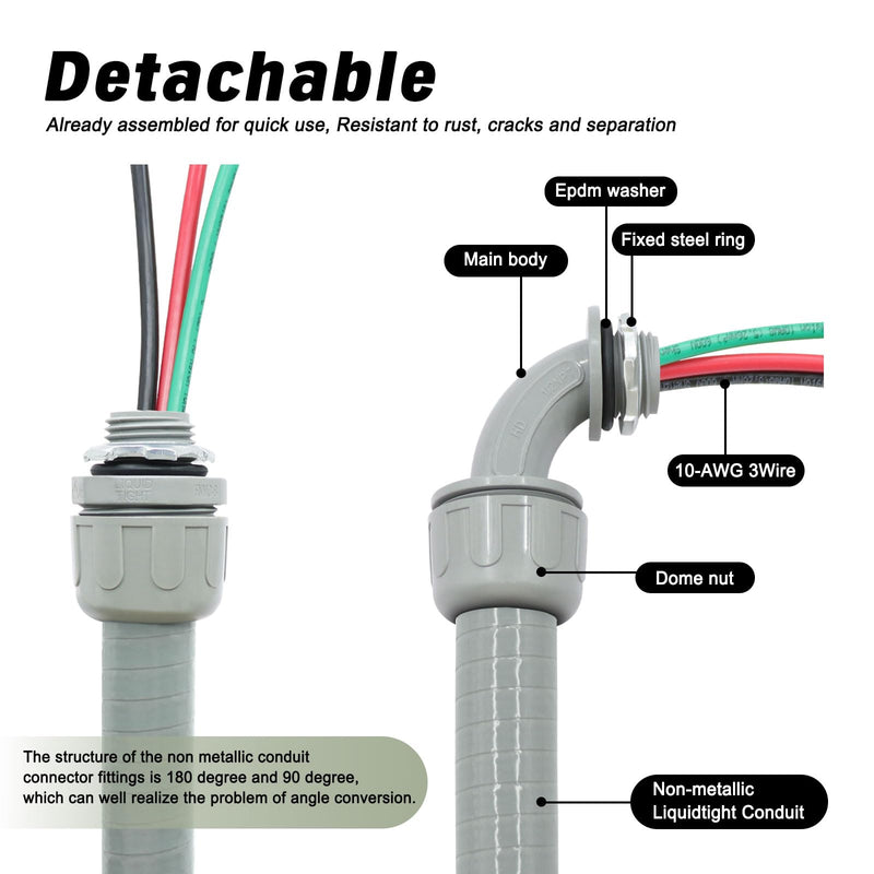 1/2" x 4Ft Power Whip Assembly Kit, Non-Metallic Liquid Tight Flexible ...