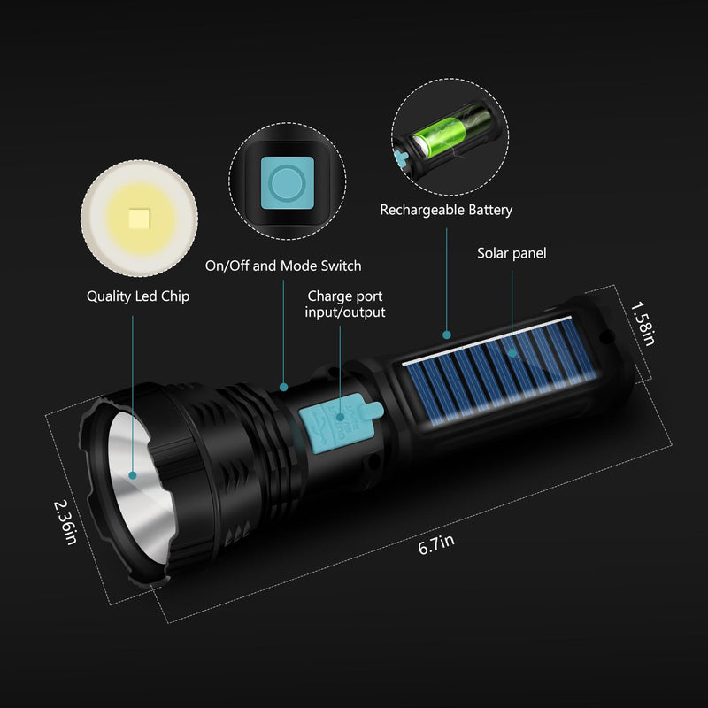 Led Solar Flashlight, 1500 Lumens Led Solar Handheld Rechargeable Flas ...