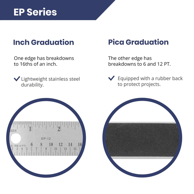 Pacific Arc, Stainless Steel Ruler with Inch and Pica Measurements, 36 ...