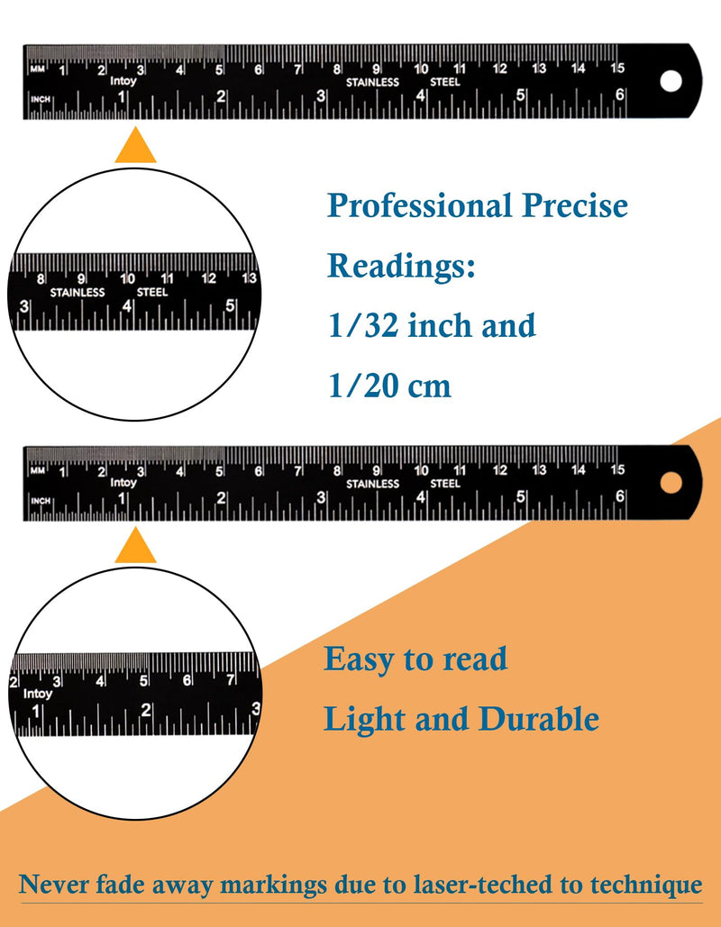 Metal Ruler, 6 Inch Stainless Steel Ruler with Metric Measurement, 2 P ...