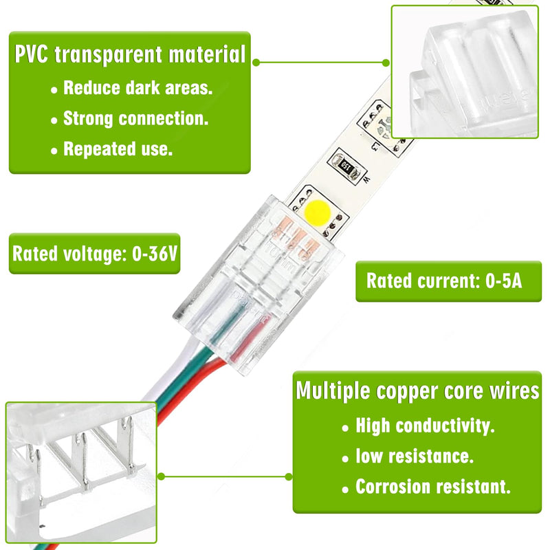 3 Pin 10 mm LED Strip Connector LED Light Connector Strip to Wire Quic ...