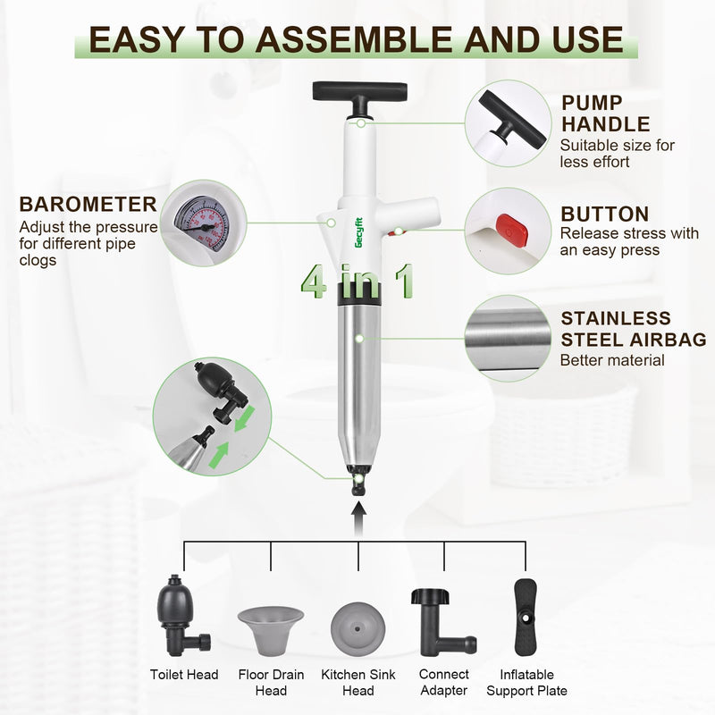 Toilet Plunger, High Pressure Drain Unclogging Tool, Plungers for Bath ...