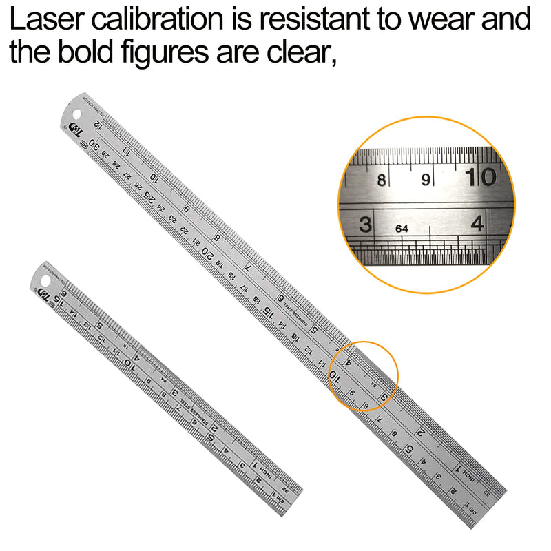 YouOKLight Metal Ruler Set,6 inch Ruler and 12 inch Ruler. Ruler Inche ...