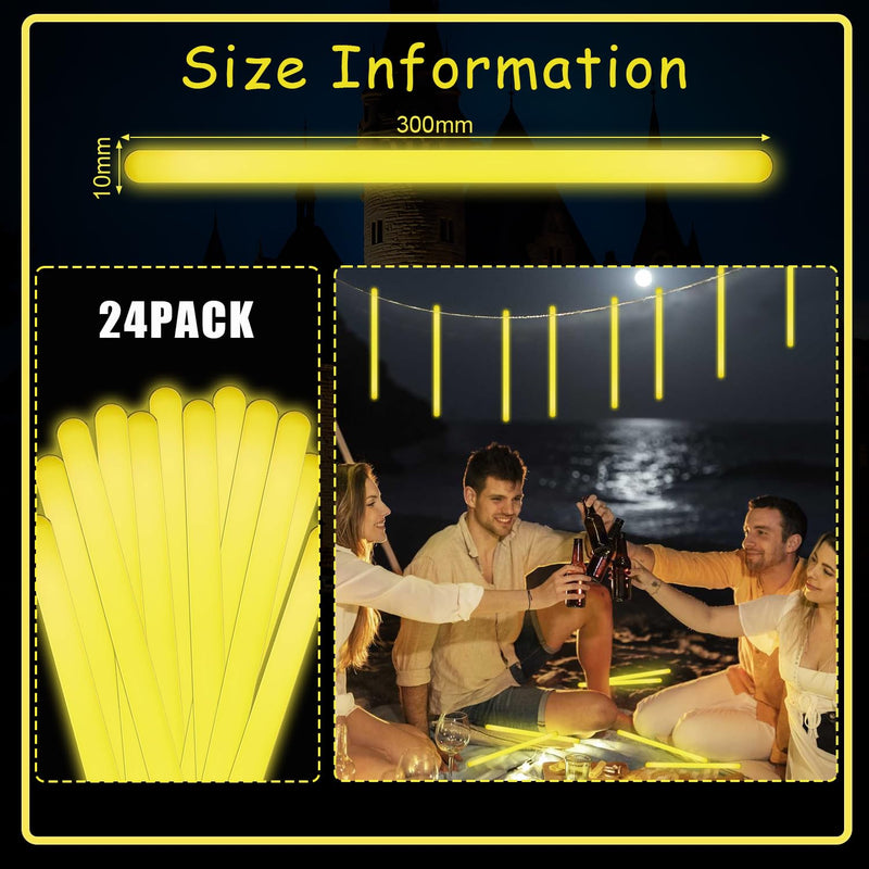 12 Inch Yellow Glow Stick Bulk 24 Pack Jumbo Light Sticks Glow in the ...