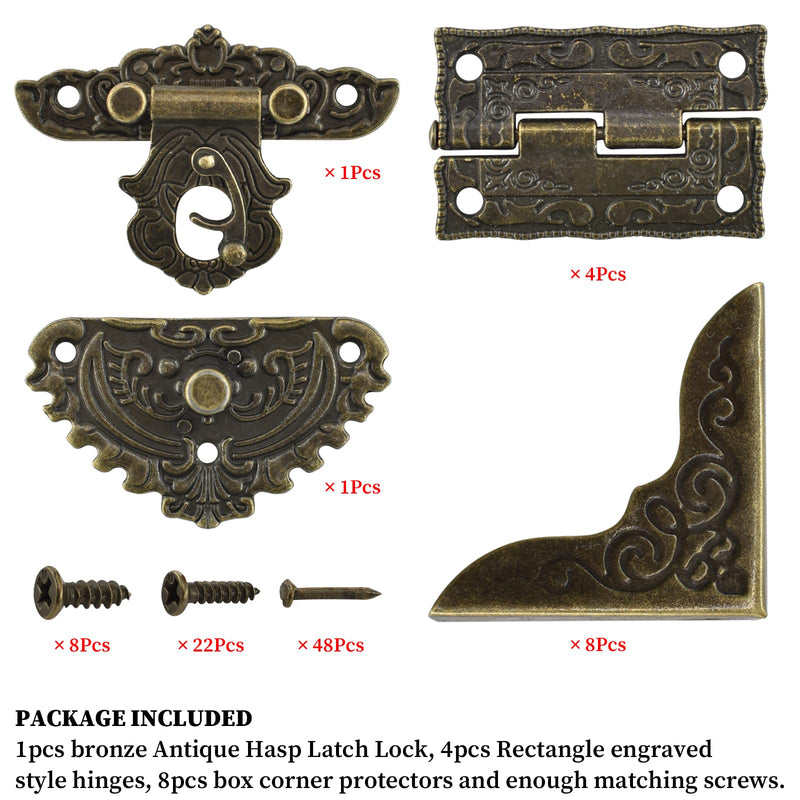 Antique Engraved Decorative Hasp Latch Hasp Hinges and Box Corner Prot ...