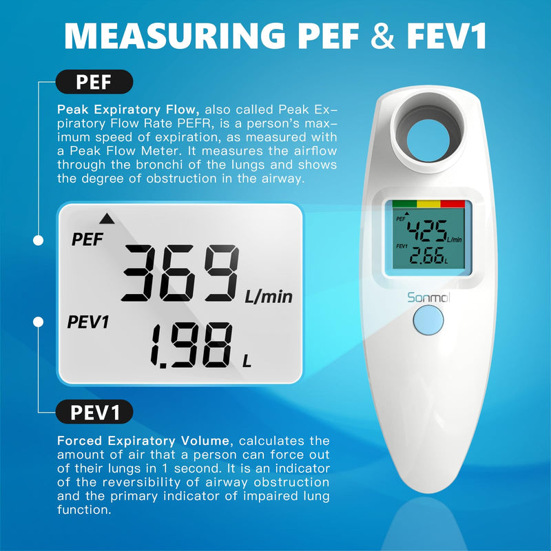 Digital Peak Flow Meter Portable PEF Forced Expiratory Volume FEV1 Tes ...