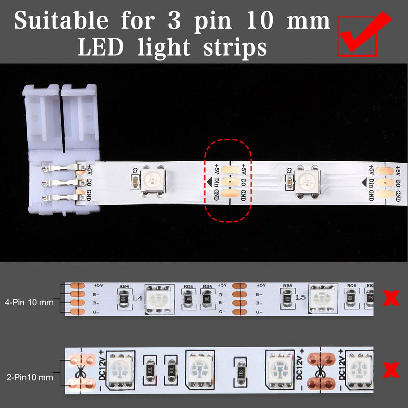 28 Pieces 3 Pin LED Connector LED Strip Connector 10 mm Solderless LED ...