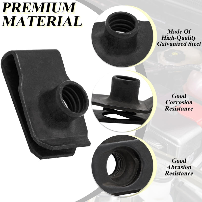 20 Pcs Extruded U Type Nuts Black U-Style Clip-On Nut Bumper Fender U ...