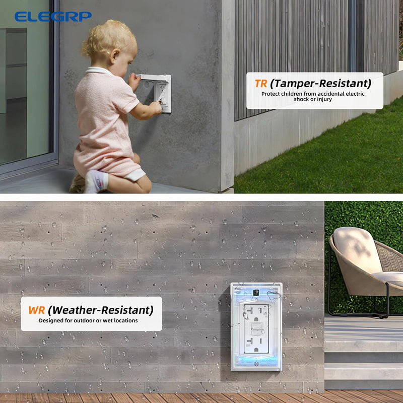 ELEGRP Outdoor GFCI Outlet with Cover, Weather Resistant GFCI Receptac ...