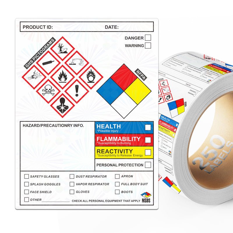 SDS Label Stickers 4 x 3 Inches, Roll of 250 MSDS OSHA Data Stickers w ...