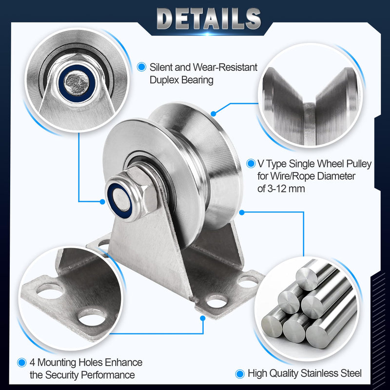 Groove Pulley Wheel for Rope Wall Mounted 2 Pack Stainless Steel Super ...