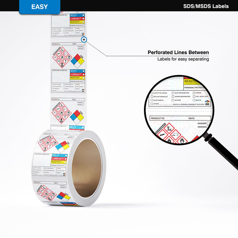 SDS Label Stickers 4 x 3 Inches, Roll of 250 MSDS OSHA Data Stickers w ...