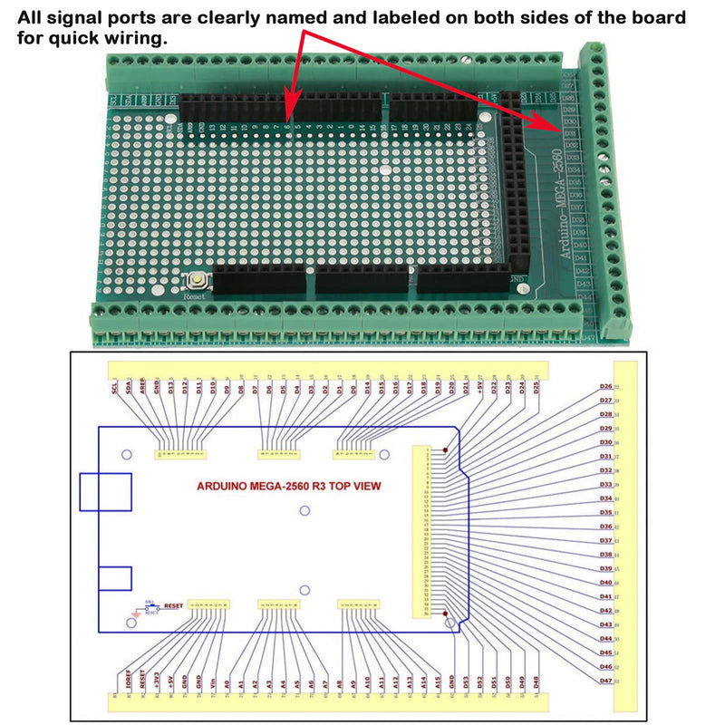Mega 2560 R3 Prototype Screw Terminal Block Shield Board Pre-soldered ...