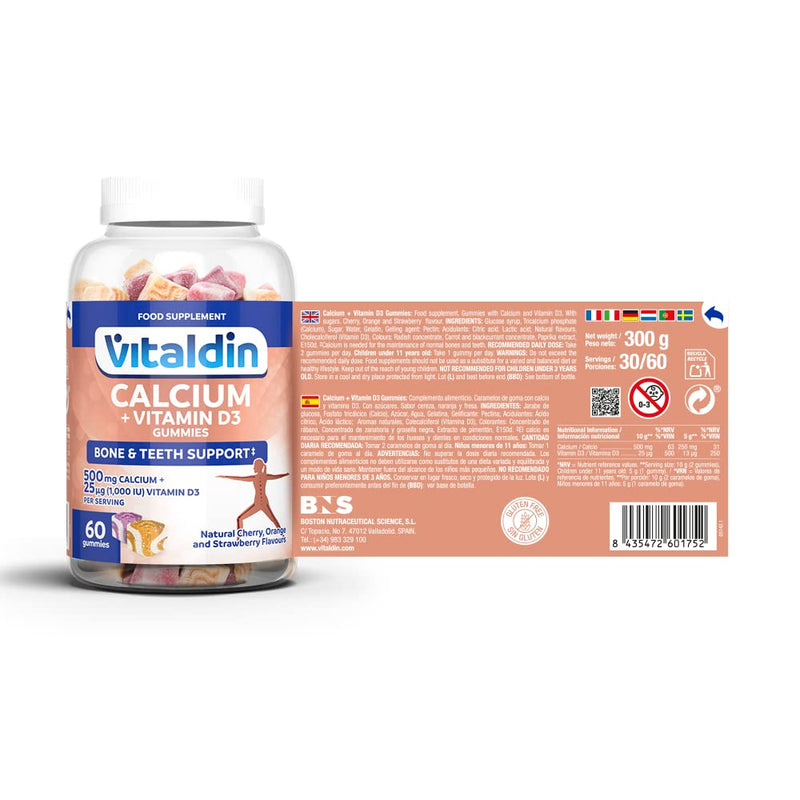 VITALDIN Calcium + Vitamin D3 Gummies - 500 mg calcium & 1,000 IU vita ...