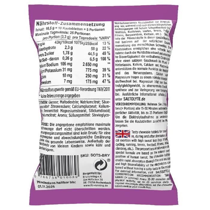 SALTOLYTE 10 Chewing Tablets Berry in a sachet, salt and electrolyte c ...