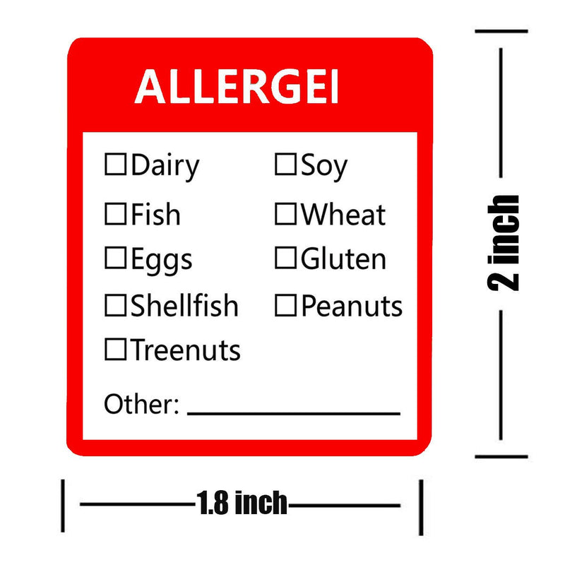 Fluorescent Red Allergen Warning Stickers Labels - 1.8 X 2 Inch Food R ...