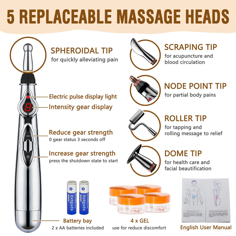 Acupuncture Super Set: 5-Head Electronic Acupuncture Pen + Gua Sha Tool ...