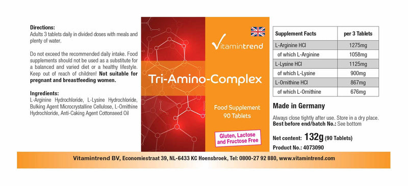 Tri Amino Complex With L-Arginine L Ornithine & L-Lysine, Vegan, No Ma ...
