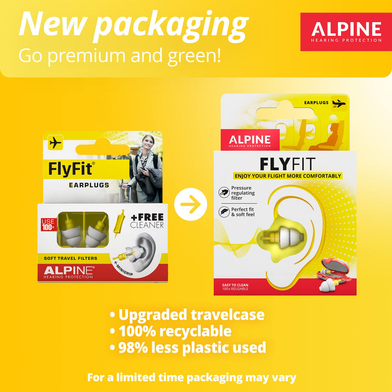 Alpine FlyFit Airplane Pressure Relief Earplugs 100x Reusable Hygienic ...